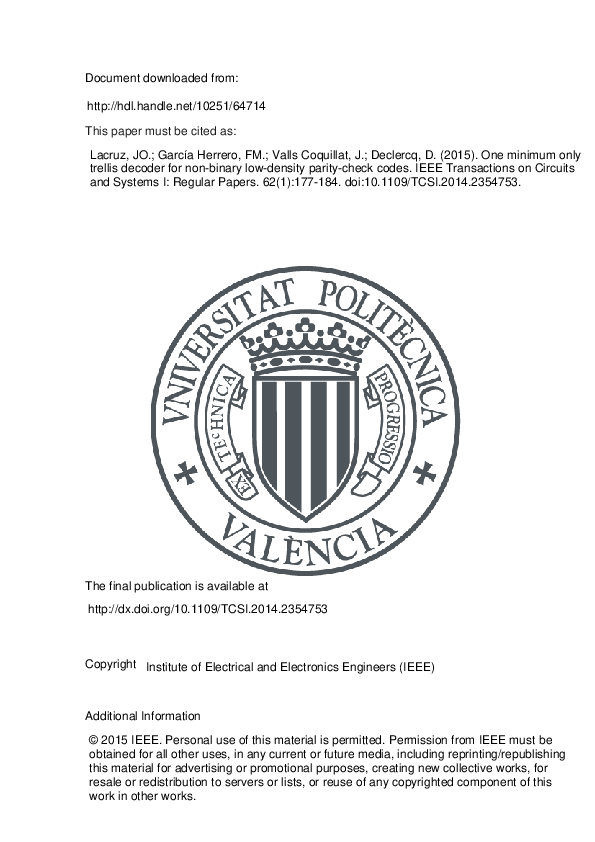 Pdf One Minimum Only Trellis Decoder For Non Binary Low Density Parity Check Codes