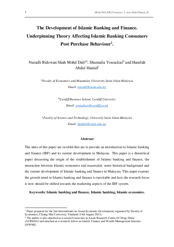 (PDF) The Development of Islamic Banking and Finance. Underpinning Theory Affecting Islamic ...