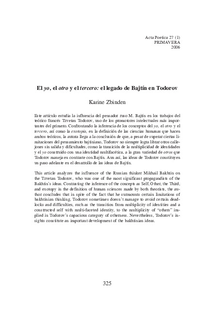 (PDF) El yo , el otro y el tercero : el legado de Bajtín en Todorov