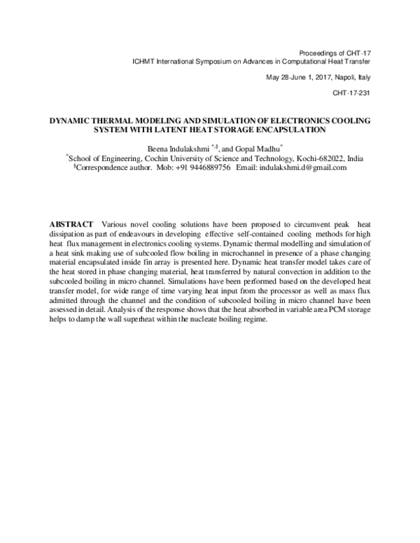 (PDF) Dynamic Thermal Modeling and Simulation of Electronics Cooling ...