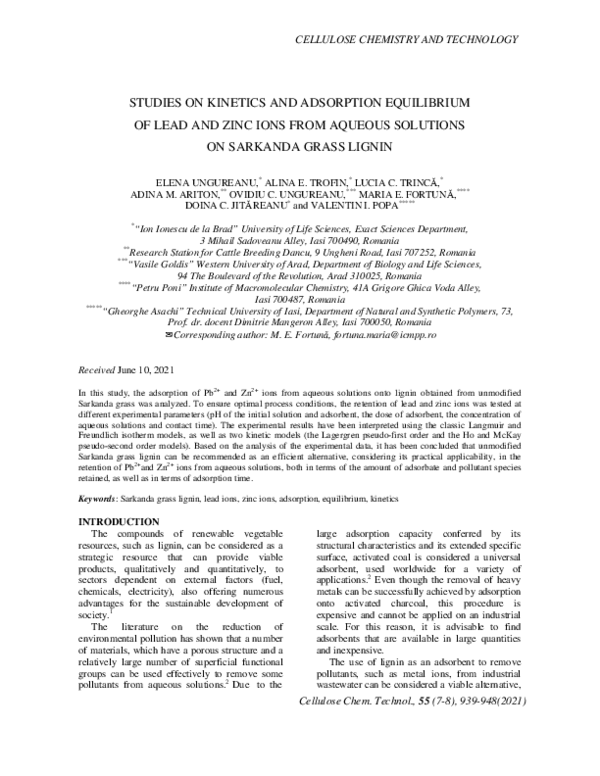 (PDF) Studies on Kinetics and Adsorption Equilibrium of Lead and Zinc ...