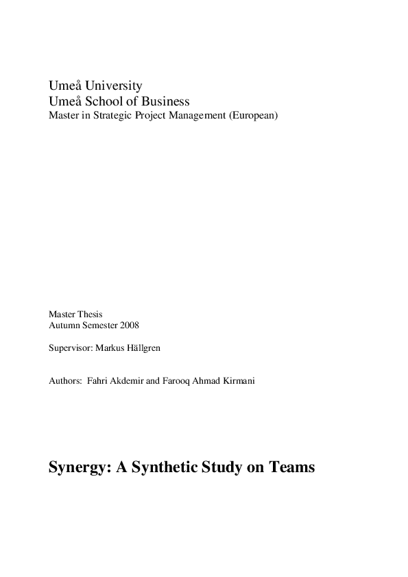 (PDF) Synergy: A Synthetic Study on Teams