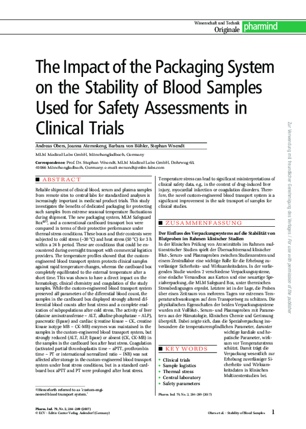(PDF) The Impact of the Packaging System on the Stability of Blood ...