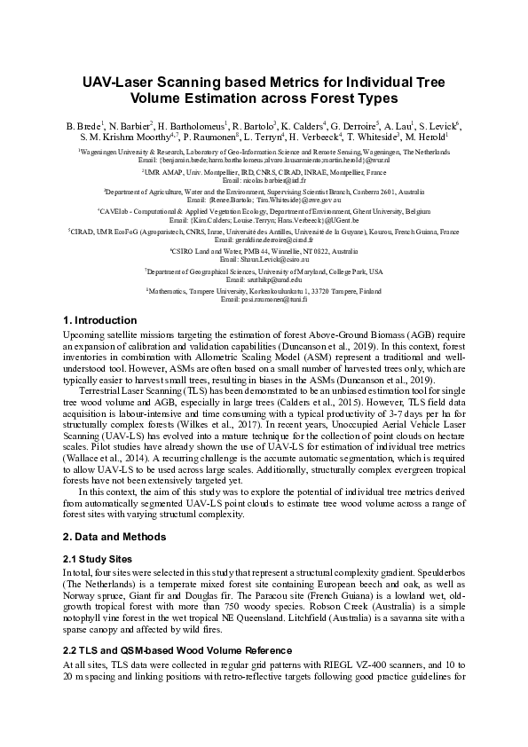 (PDF) UAV-Laser Scanning based Metrics for Individual Tree Volume ...