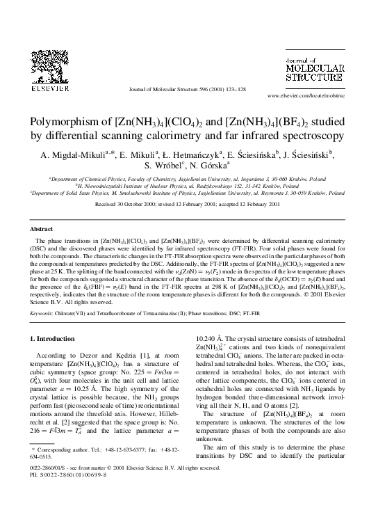 (PDF) Polymorphism of [Zn(NH3)4](ClO4)2 and [Zn(NH3)4](BF4)2 studied by ...