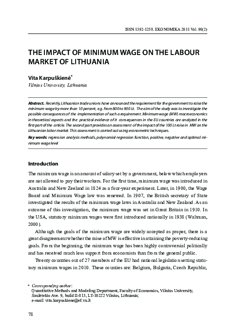 (PDF) The Impact of Minimum Wage on the Labour Market of Lithuania