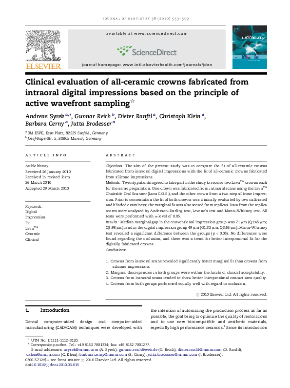 (PDF) Clinical evaluation of all-ceramic crowns fabricated from ...