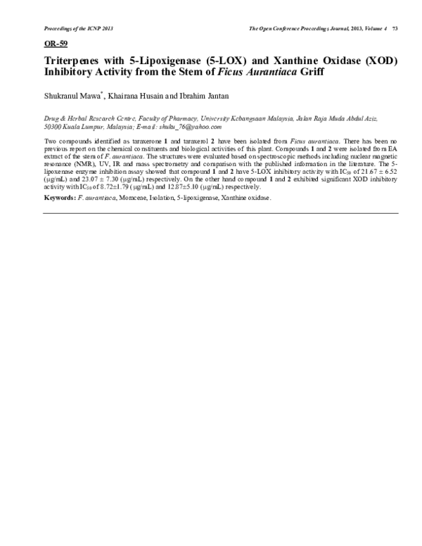 (PDF) Triterpenes with 5-Lipoxigenase (5-LOX) and Xanthine Oxidase (XOD ...