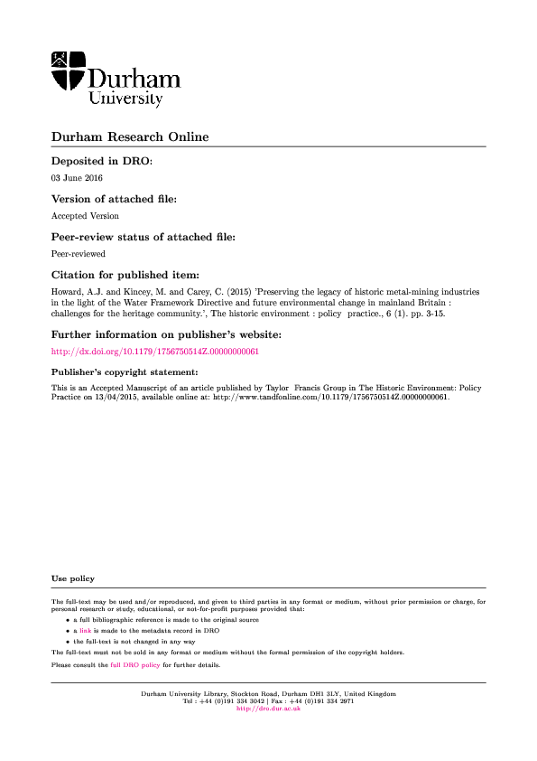 (PDF) Preserving the Legacy of Historic Metal-Mining Industries in ...