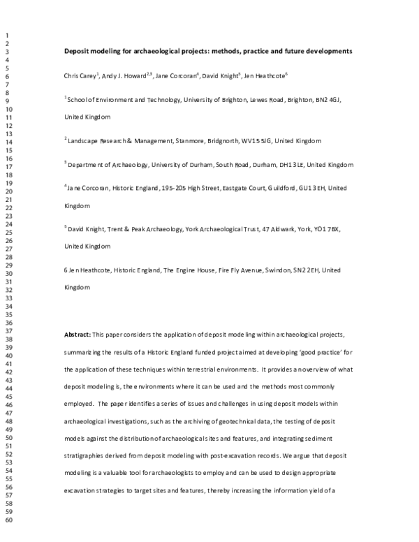 (PDF) Deposit modeling for archaeological projects: Methods, practice ...