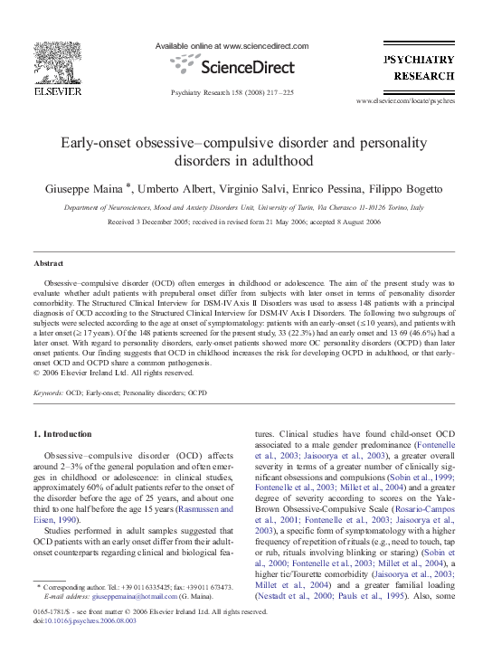 (PDF) Early-onset obsessive–compulsive disorder and personality ...
