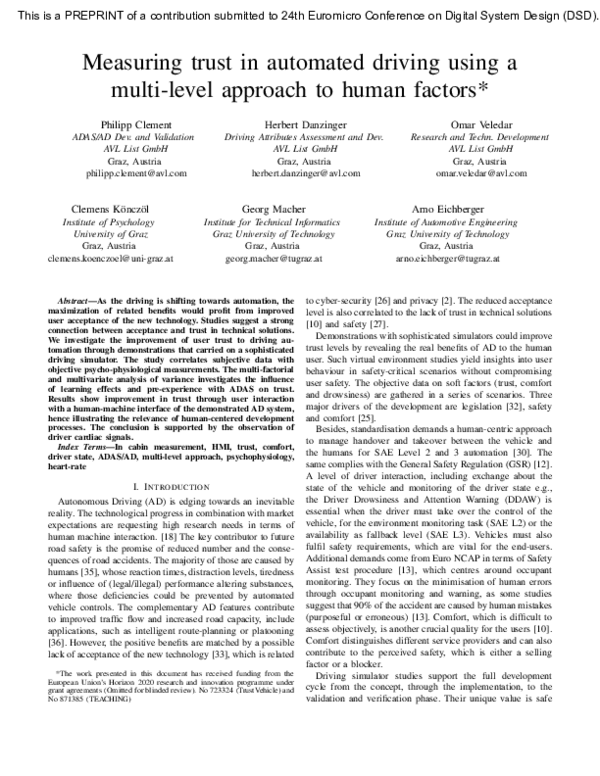 Pdf Measuring Trust In Automated Driving Using A Multi Level Approach