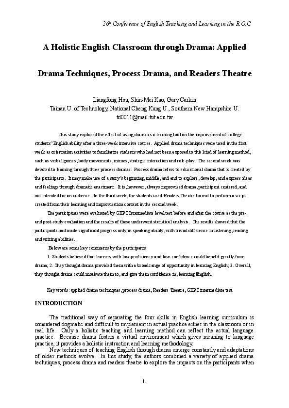 (PDF) A holistic English classroom through drama: Applied drama ...