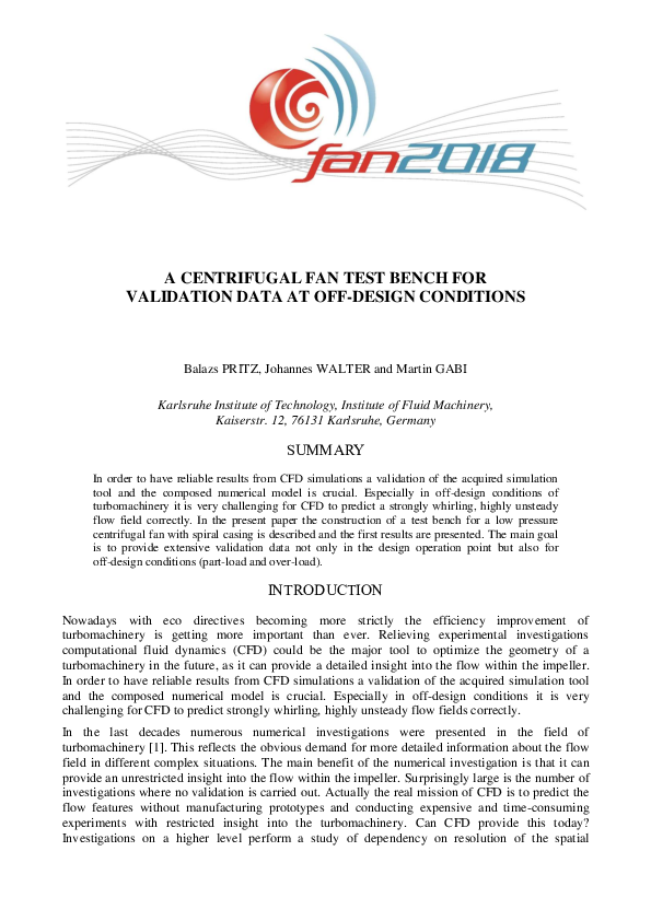 (PDF) A Centrifugal Fan Test Bench for Validation Data at Off-Design ...