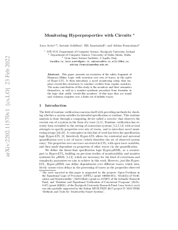 (PDF) Monitoring hyperproperties with circuits