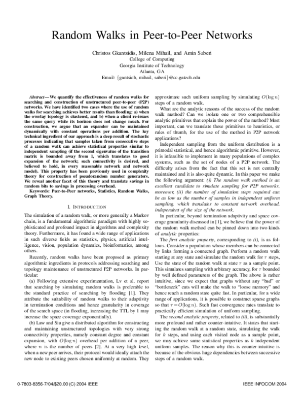 (PDF) Random walks in peer-to-peer networks