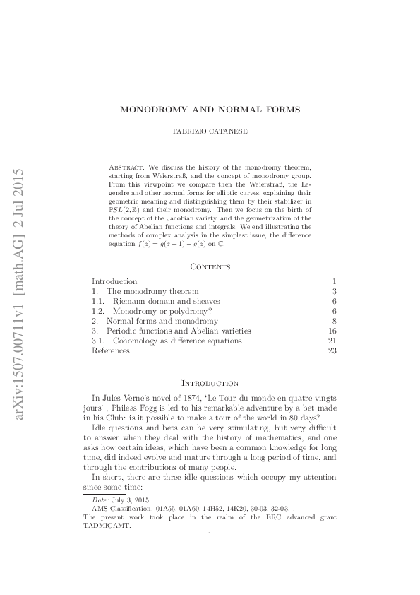 (PDF) Monodromy and normal forms