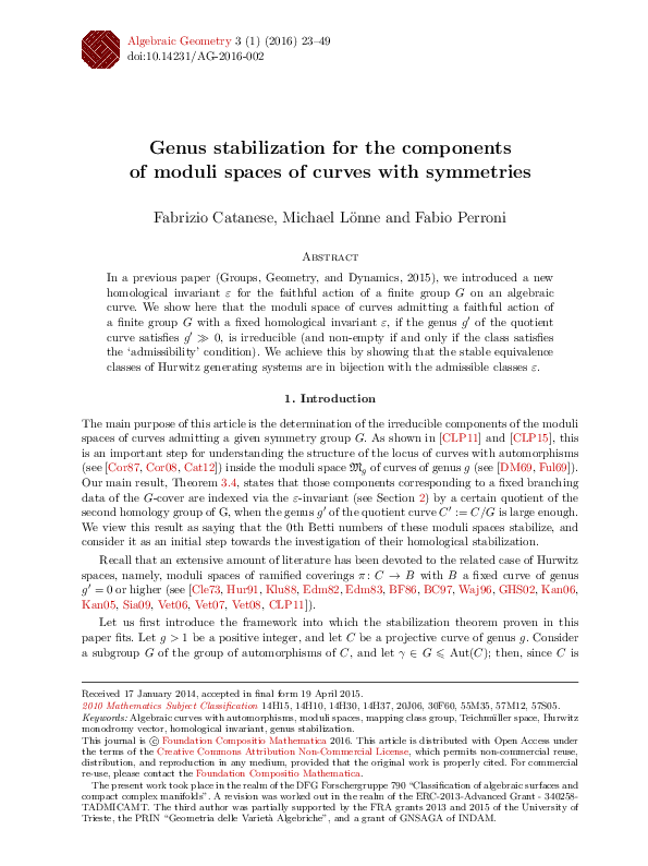 (PDF) Genus stabilization for the components of moduli spaces of curves with symmetries