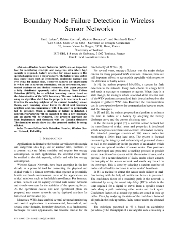 (PDF) Boundary node failure detection in wireless sensor networks