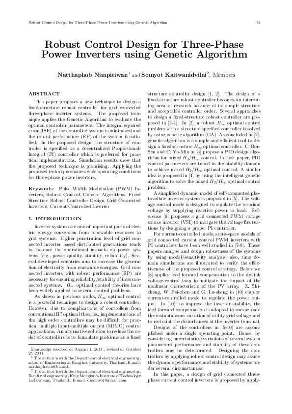 (PDF) Robust control design for three-phase power inverters using Genetic Algorithm