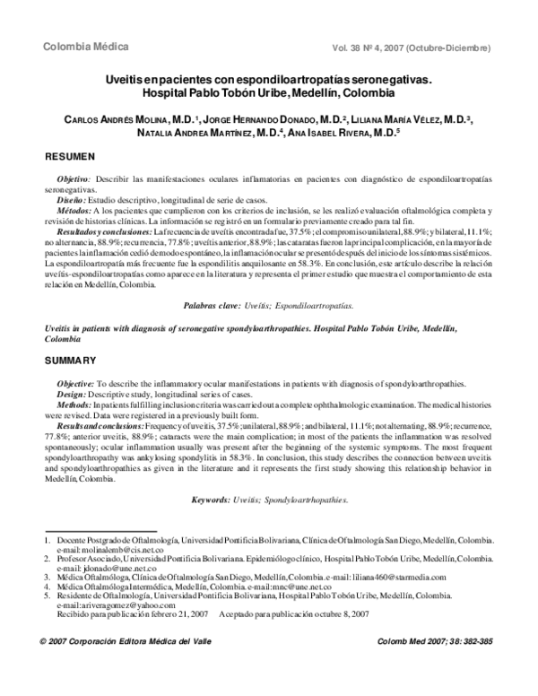 (PDF) Uveitis in patients with diagnosis of seronegative ...