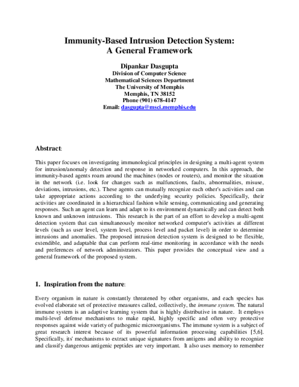 (PDF) Immunity-based intrusion detection system: a general framework