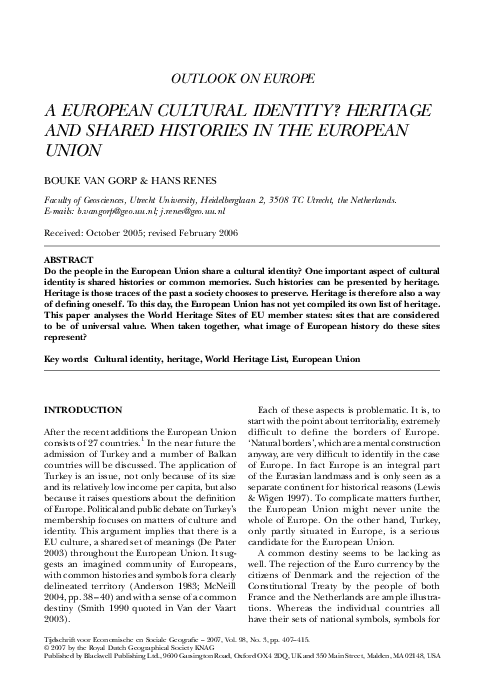 (PDF) A EUROPEAN CULTURAL IDENTITY? HERITAGE and SHARED HISTORIES IN ...