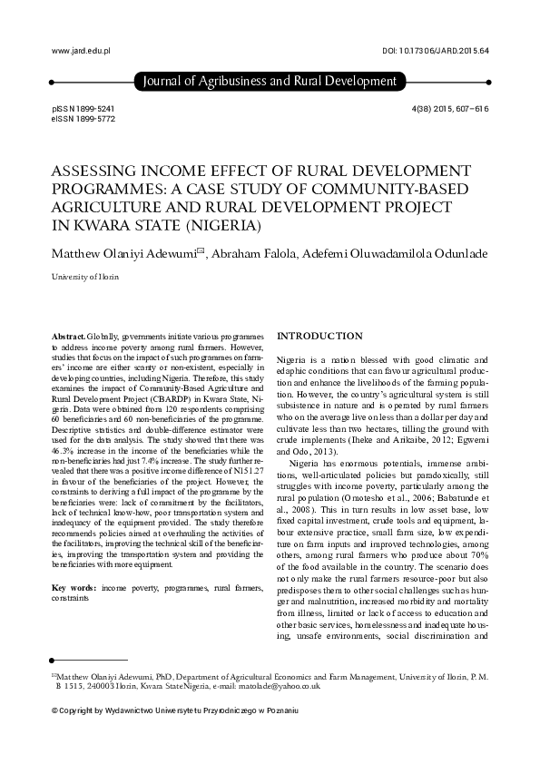 (PDF) Assessing Income Effect of Rural Development Programmes: A Case ...