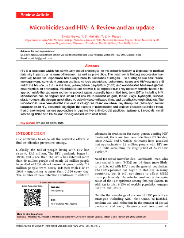(PDF) Microbicides and HIV: A Review and an update
