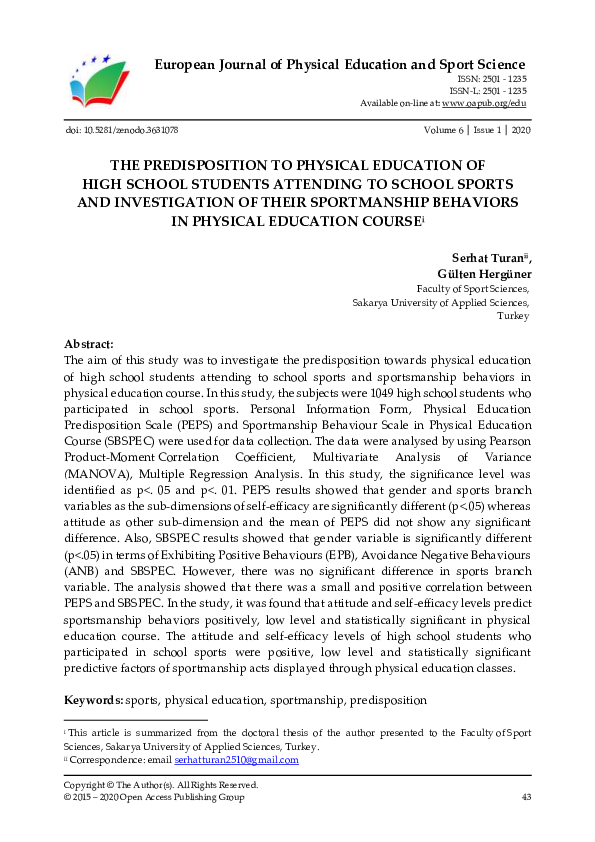 (PDF) The Predisposition to Physical Education of High School Students ...