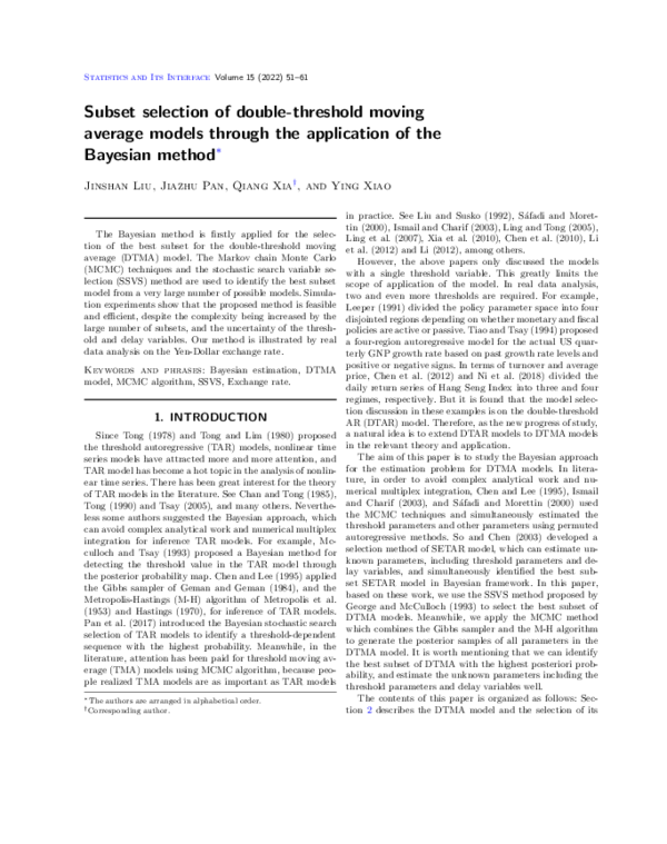 (PDF) Subset selection of double-threshold moving average models through the application of the ...