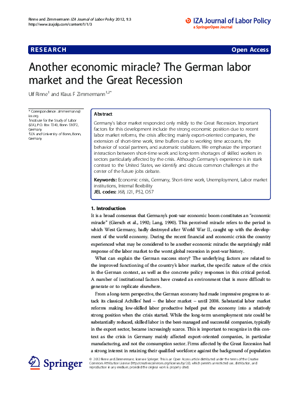 (PDF) Another economic miracle? The German labor market and the Great ...