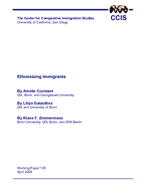(PDF) CCISThe Center for Comparative Immigration Studies University of ...