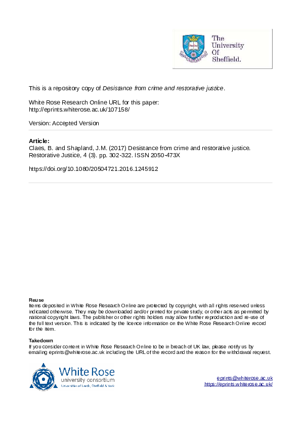 (PDF) Desistance from crime and restorative justice