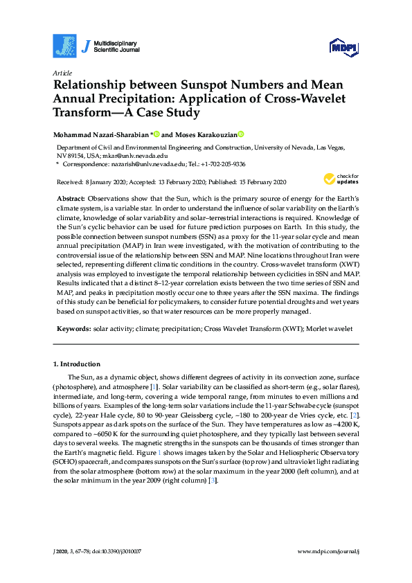(PDF) Relationship between Sunspot Numbers and Mean Annual Precipitation: Application of Cross ...