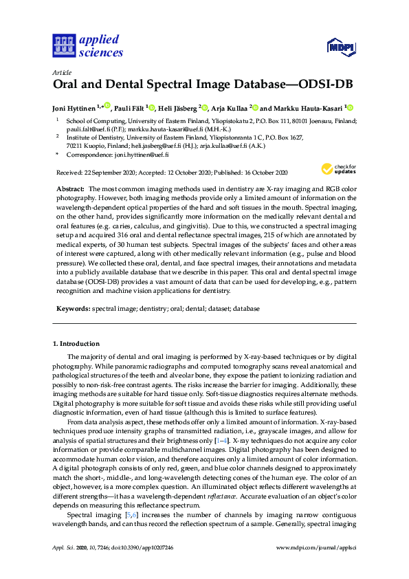 (PDF) Oral and Dental Spectral Image Database—ODSI-DB