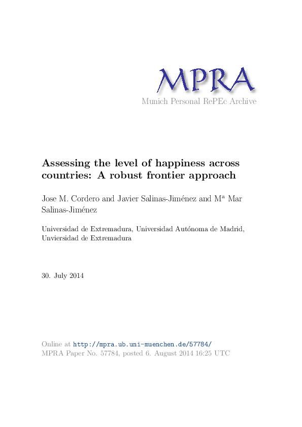 (PDF) Assessing the Level of Happiness Across Countries: A Robust ...