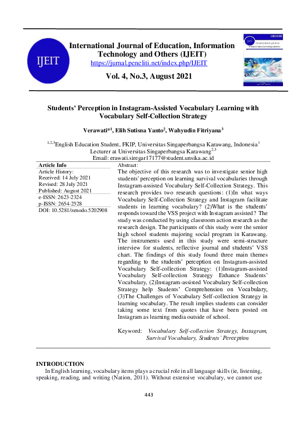 (PDF) Students' Perception in Instagram-Assisted Vocabulary Learning ...