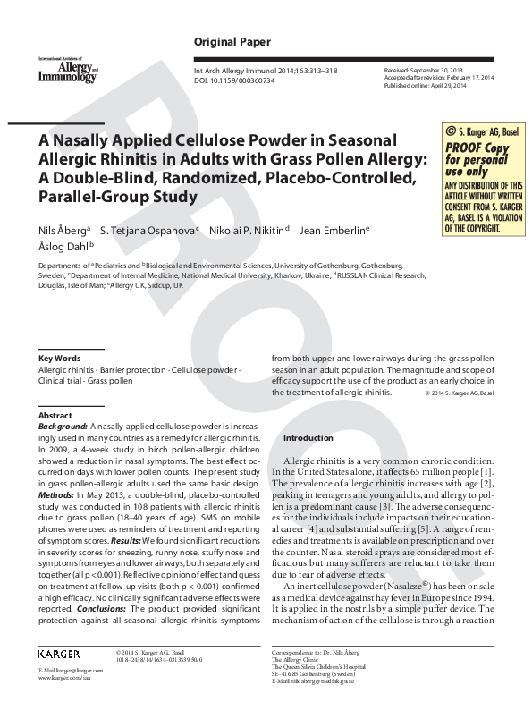 (PDF) A Nasally Applied Cellulose Powder in Seasonal Allergic Rhinitis ...
