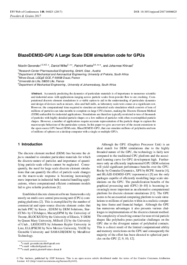 (PDF) BlazeDEM3D-GPU A Large Scale DEM simulation code for GPUs