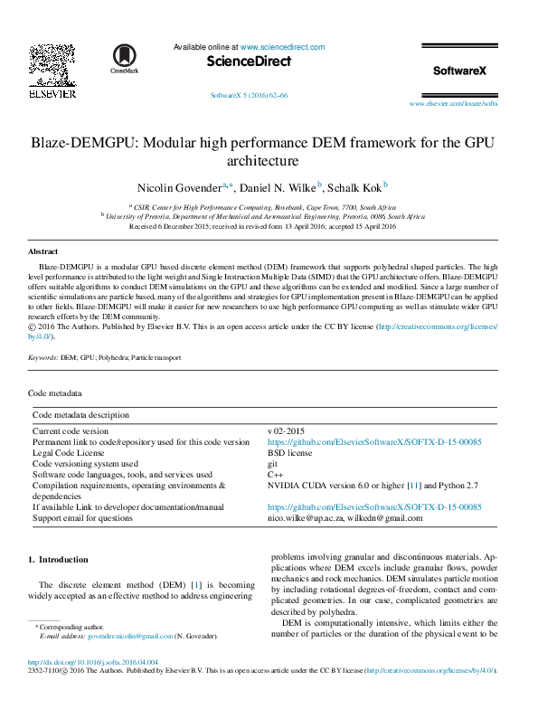 (PDF) Blaze-DEMGPU: Modular high performance DEM framework for the GPU architecture