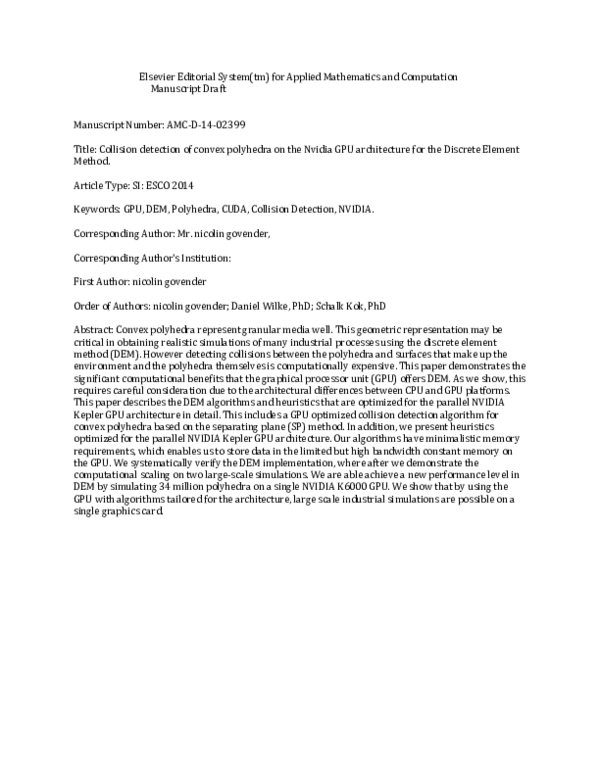 Pdf Collision Detection Of Convex Polyhedra On The Nvidia Gpu Architecture For The Discrete