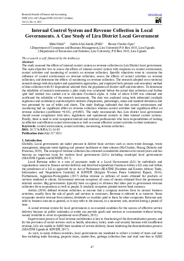 (PDF) Internal Control System and Revenue Collection in Local ...