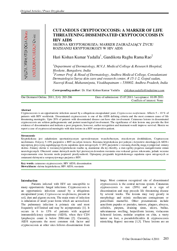 (PDF) Cutaneous Cryptococcosis: a marker of life threatening ...
