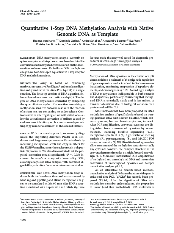 (PDF) Quantitative 1-Step DNA Methylation Analysis with Native Genomic ...
