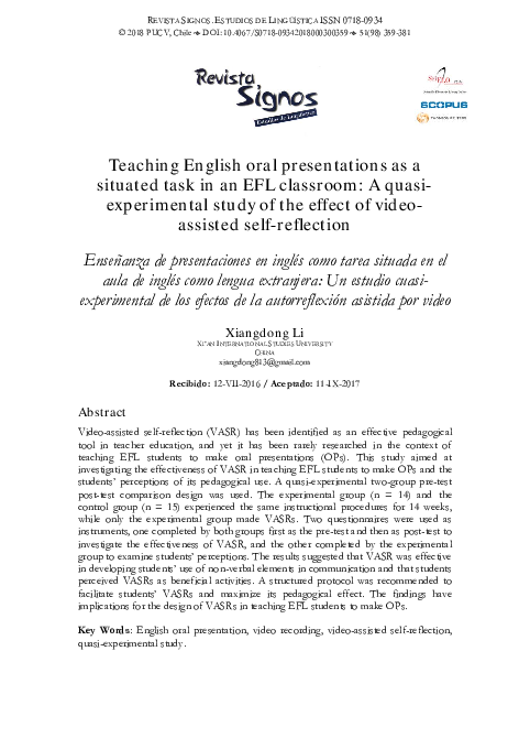 (PDF) Teaching English oral presentations as a situated task in an EFL classroom: A quasi ...