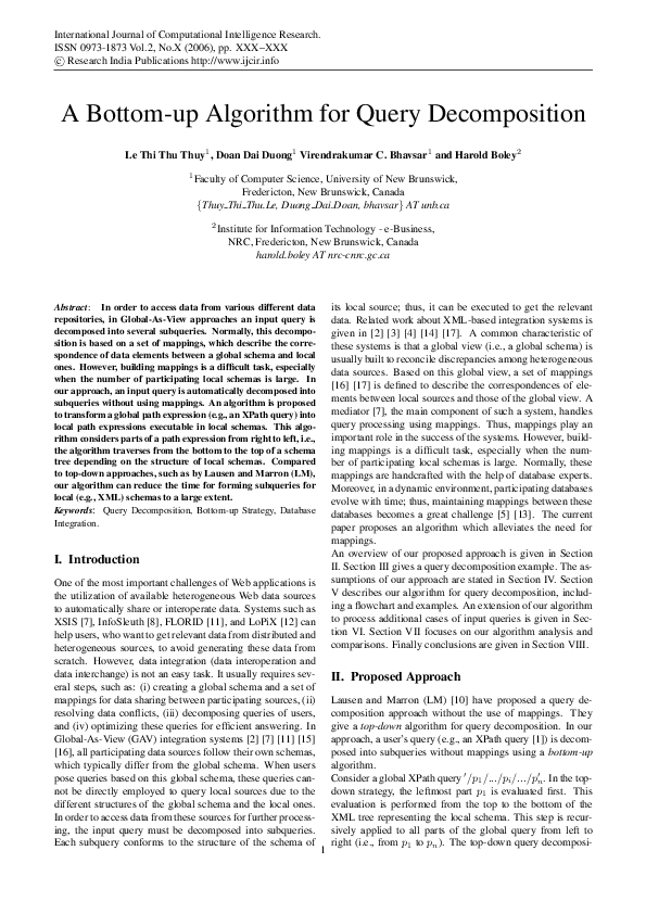 (PDF) A bottom-up algorithm for query decomposition