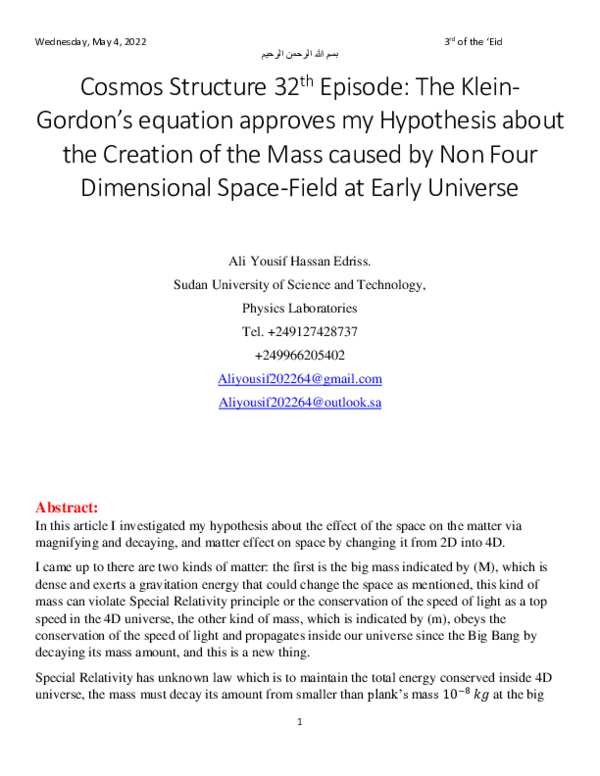 (PDF) Cosmos Structure 32th Episode: The Klein-Gordon’s equation ...