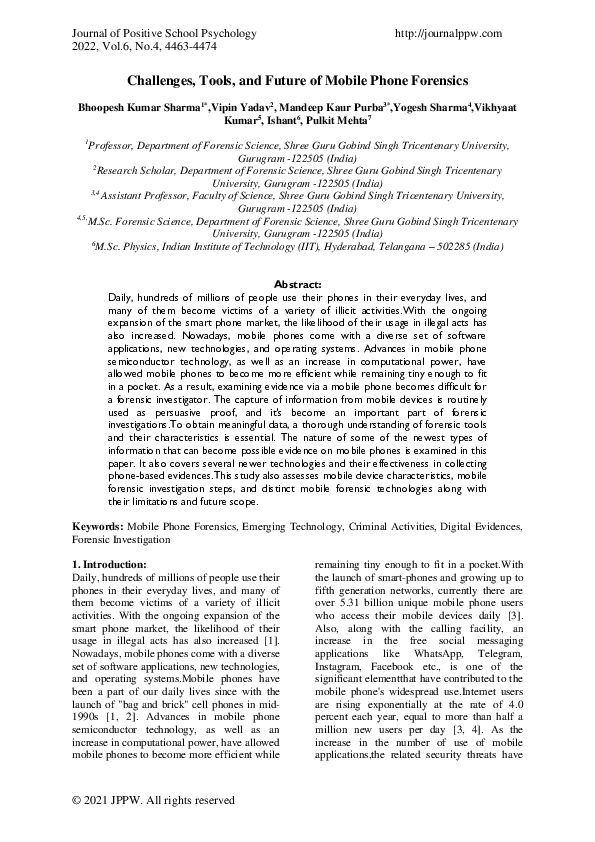 (PDF) Challenges, Tools, and Future of Mobile Phone Forensics