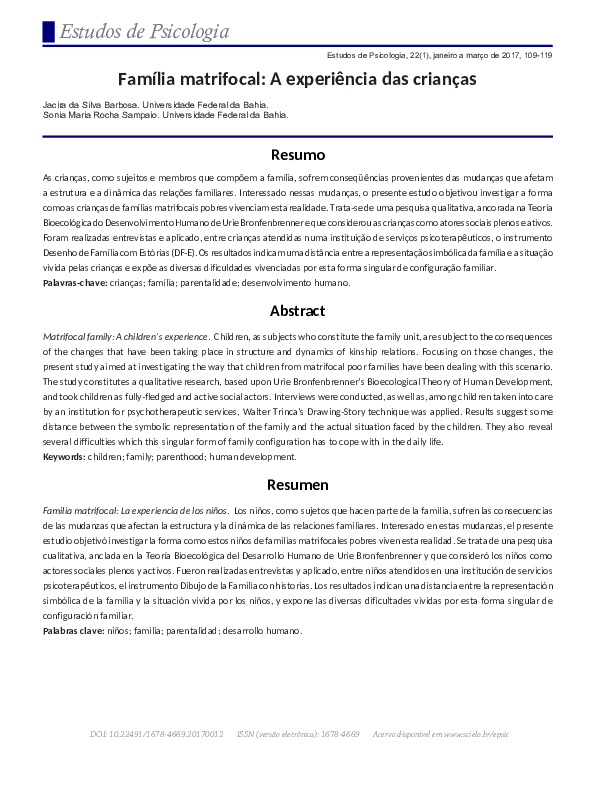 (PDF) Família matrifocal: A experiência das crianças